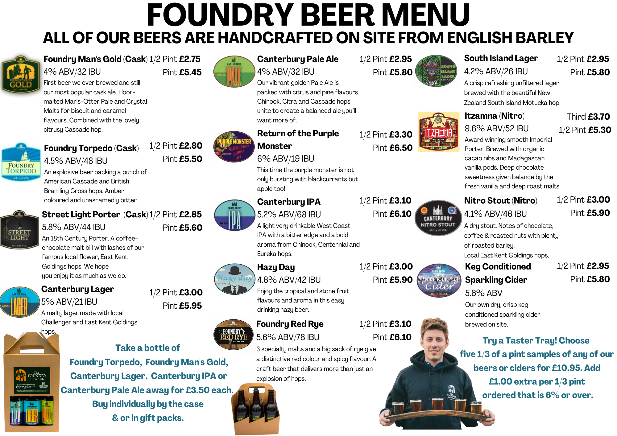 Drinks at the Foundry BrewPub - Canterbury Brewers & Distillers
